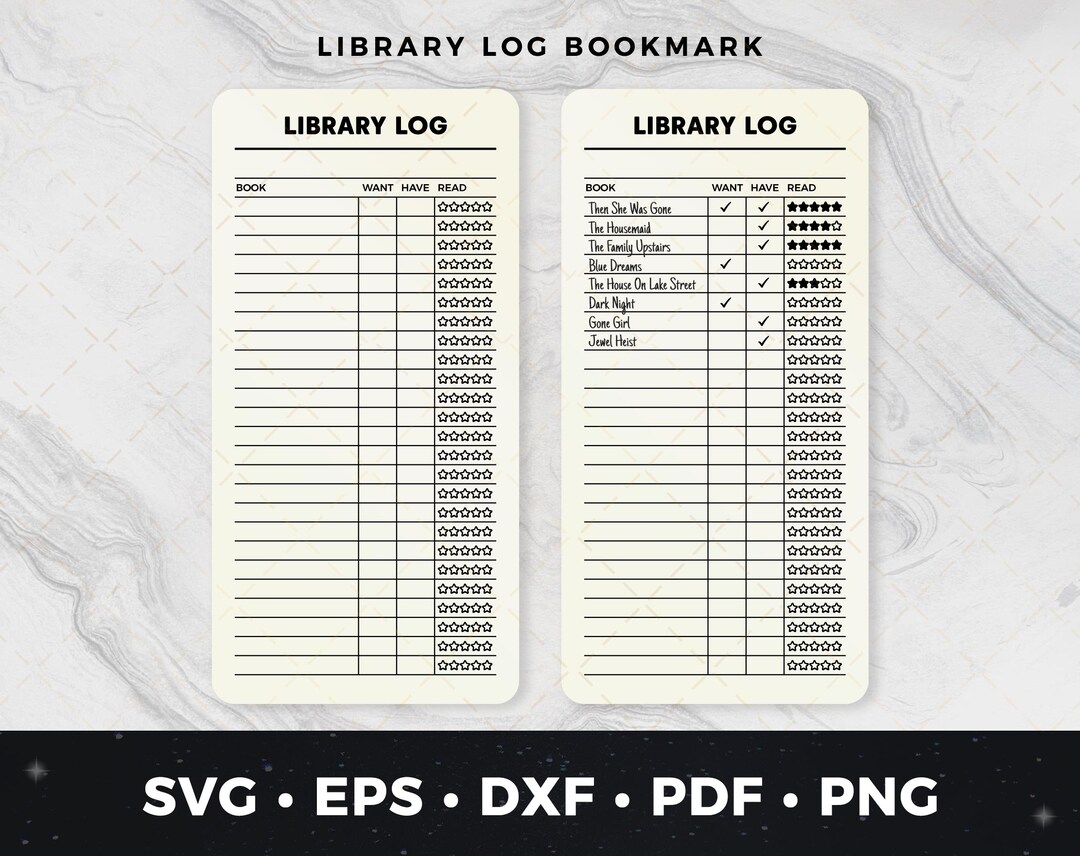 Library Log Bookmark SVG, DIY Book Tracker Bookmark, Printable or Laser ...