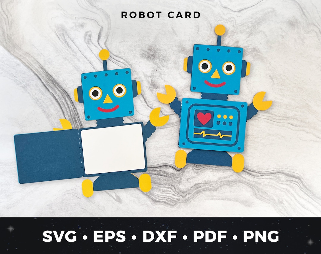 Cute Robot Card Svg, Robot Birthday Card Svg, Robot Greeting Card Cut ...