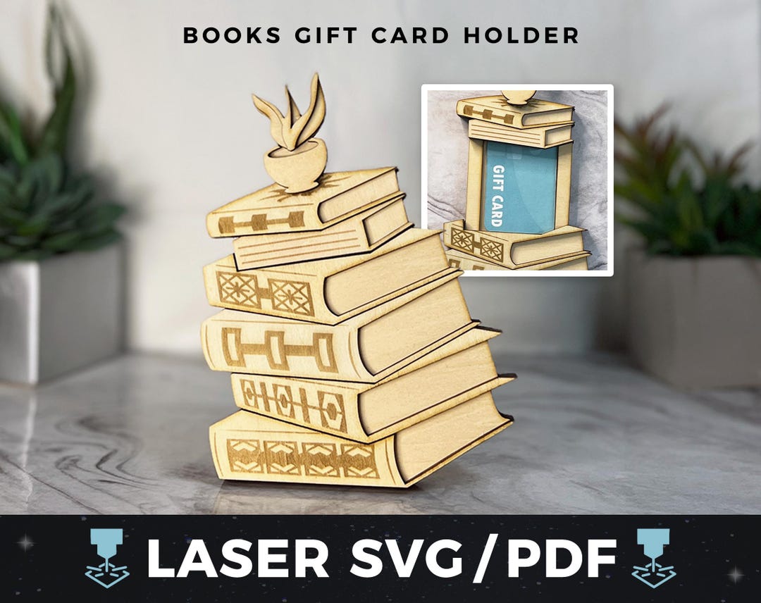 Stack of Books Gift Card Holder Laser SVG, Book Lover Gift Card PDF ...