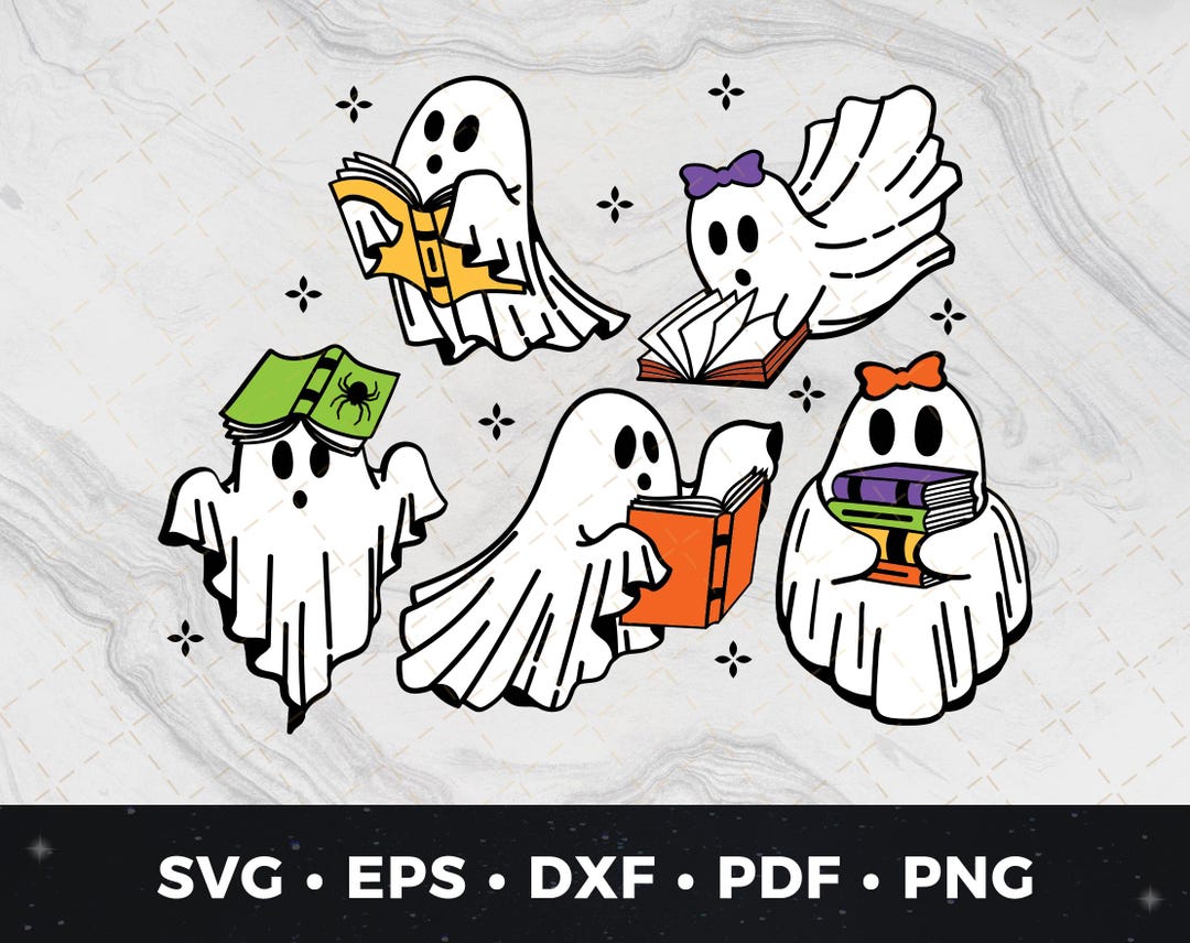Cute Ghost Book SVG, Ghost Reading Books Vector, Halloween Book Lover ...