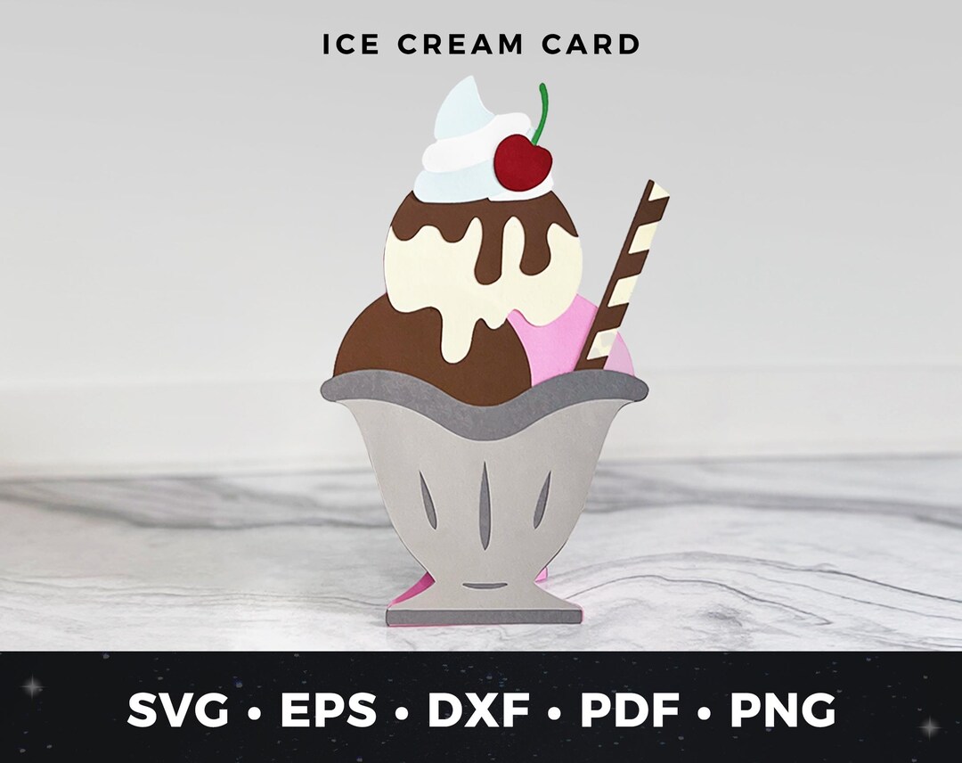 Ice Cream Sundae Greeting Card SVG, Dessert Card SVG, DIY Ice Cream ...