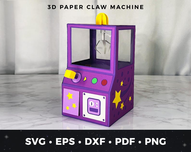 3D Paper Claw Machine SVG, 3D Mini Arcade Game Template, Cricut Favor ...
