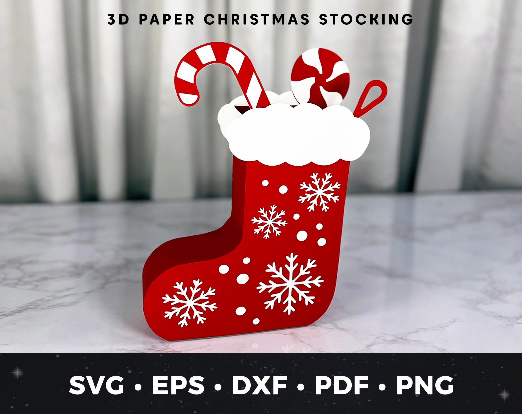 3D Christmas Stocking Gift Box SVG, Holiday Stocking Favor Box Pdf, DIY ...