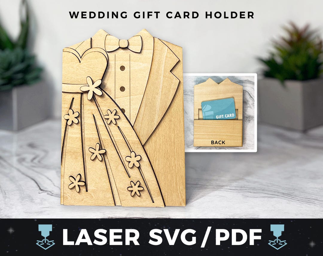 Wedding Gift Card Holder Laser SVG, Bride and Groom Gift Card, Wedding ...