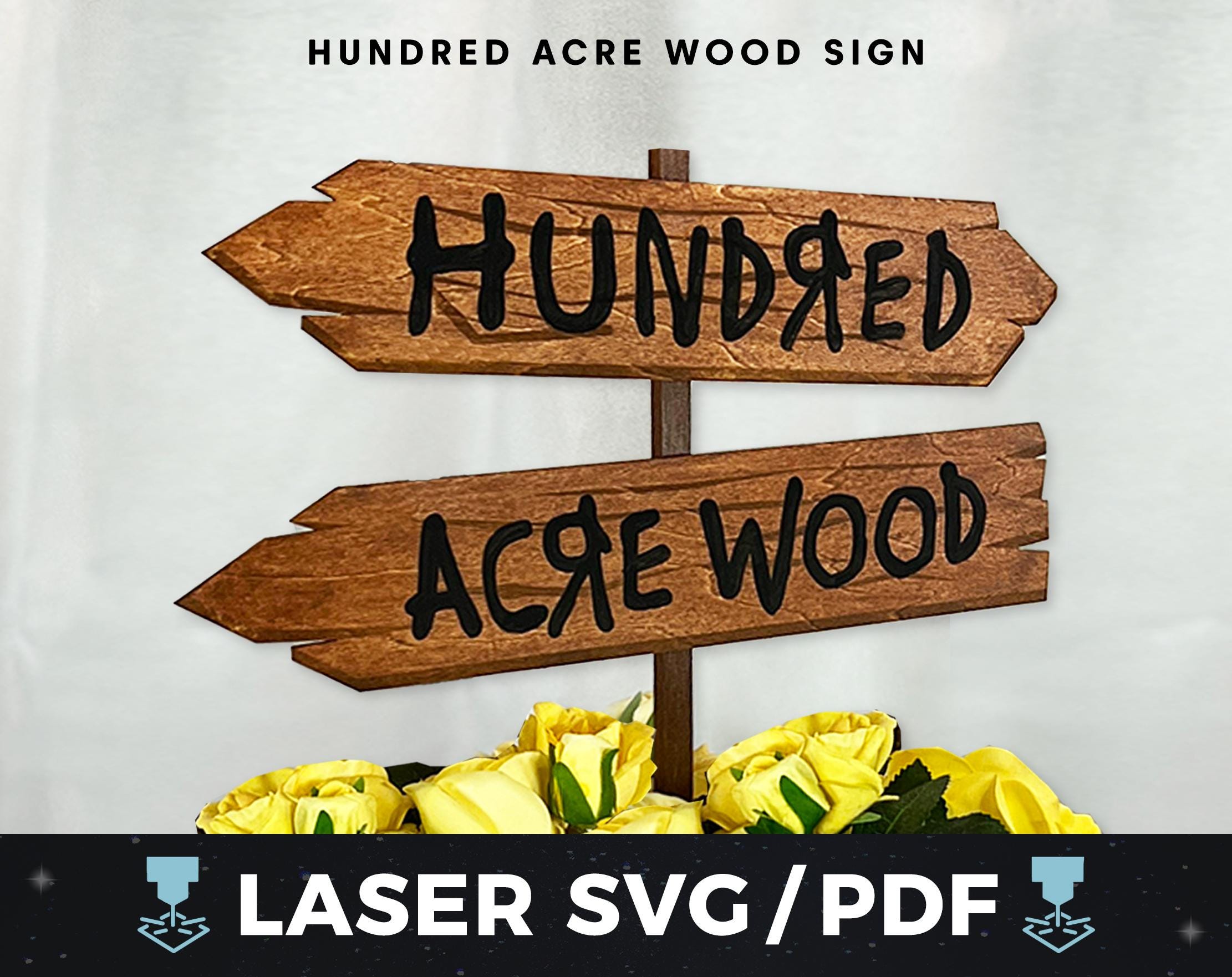 Laser Cut Hundred Acre Wood Sign, Pooh Baby Shower Decor, Glowforge ...