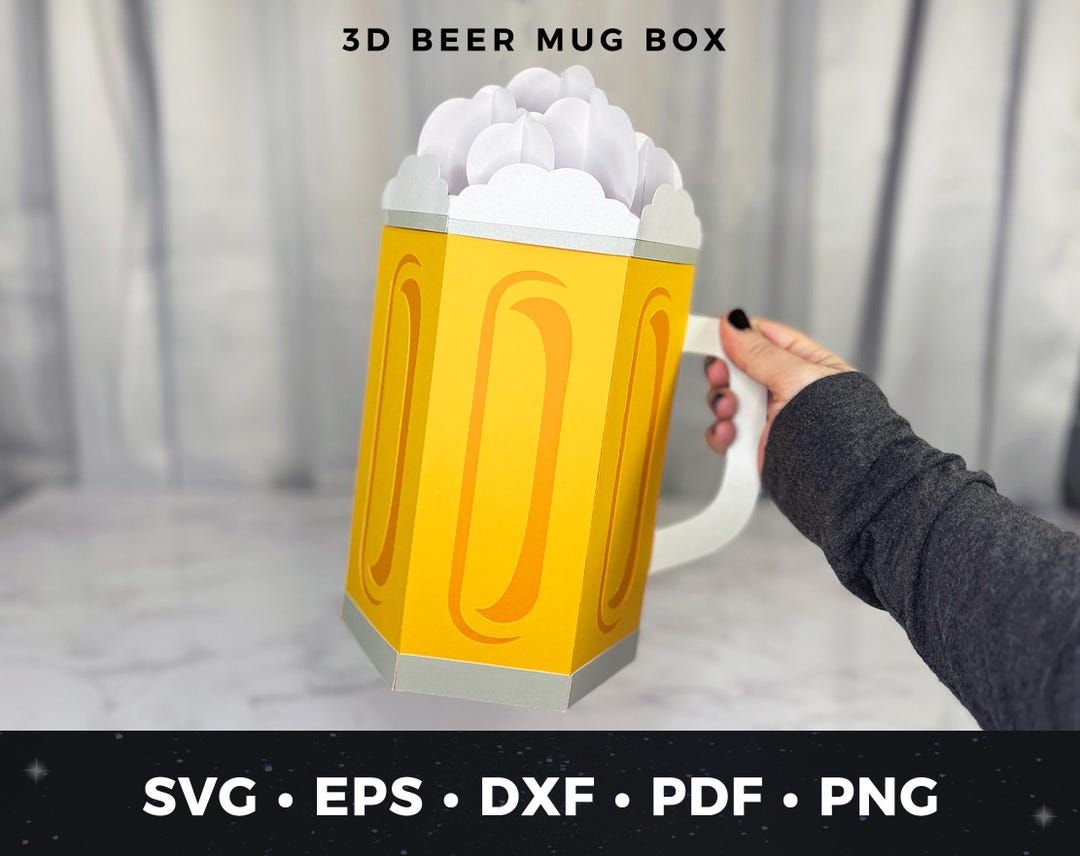 3D Beer Mug Gift Box SVG, 3D Beer Stein Favor Box Template, Oktoberfest ...