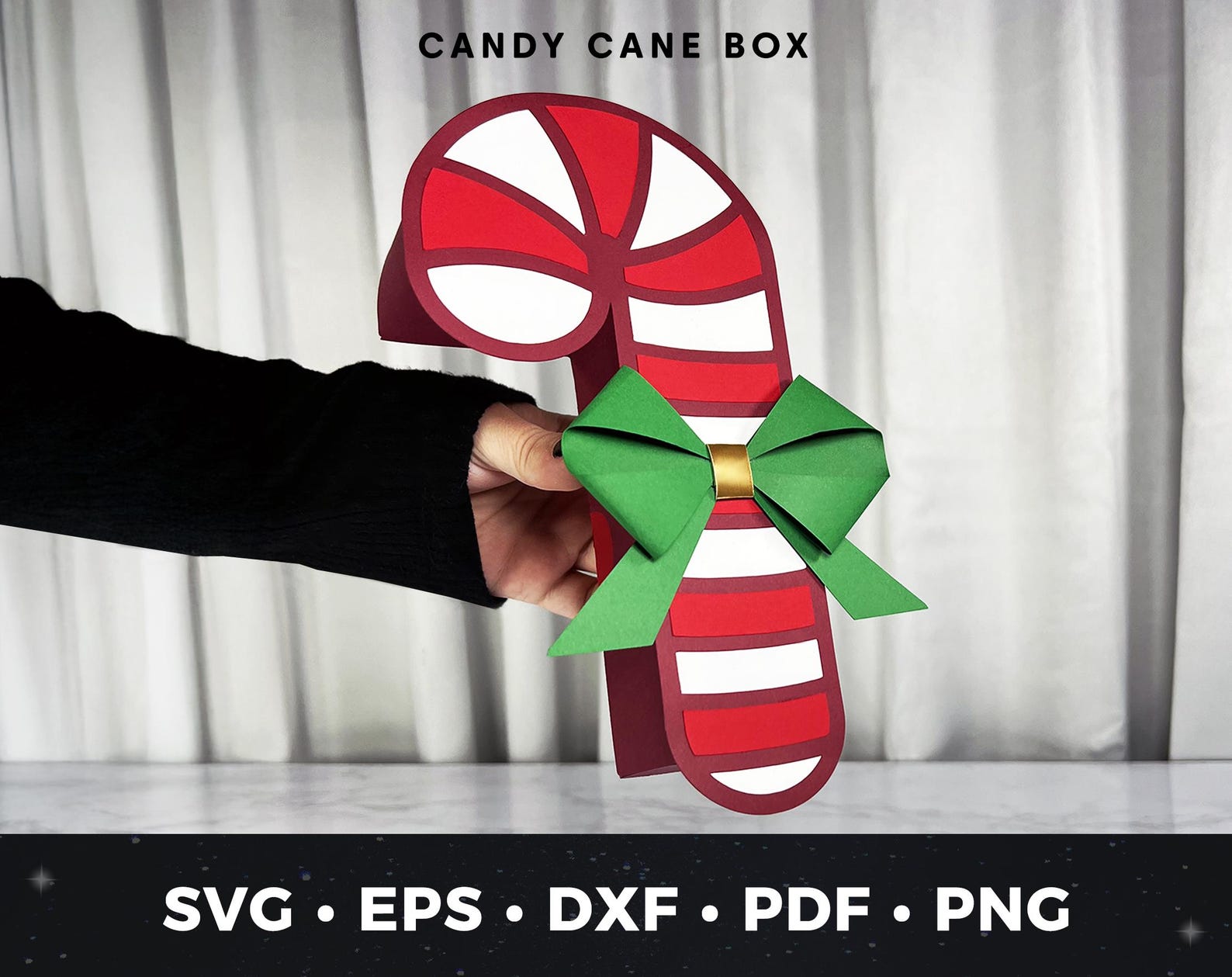 Candy Cane Gift Box SVG, 3D Christmas Favor Box Template Pdf, DIY ...