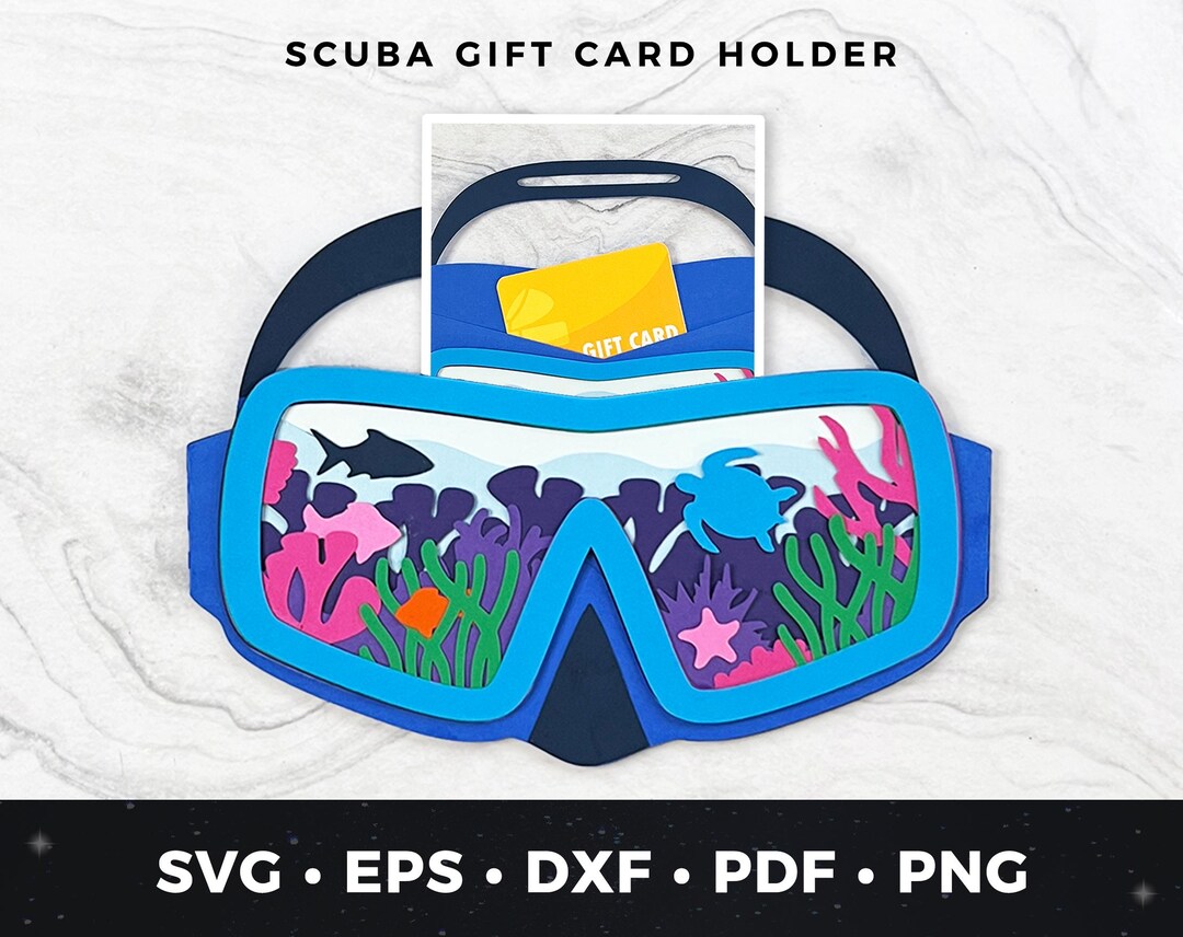 Scuba Goggles Gift Card Holder SVG, Underwater Scene Gift Card Pdf ...