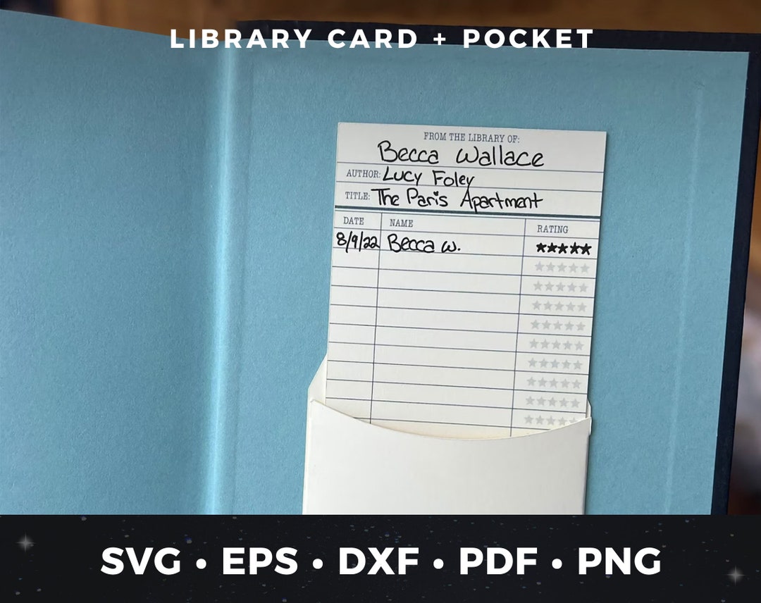 Library Card Slip and Pocket Svg, Personal Library Checkout Card ...