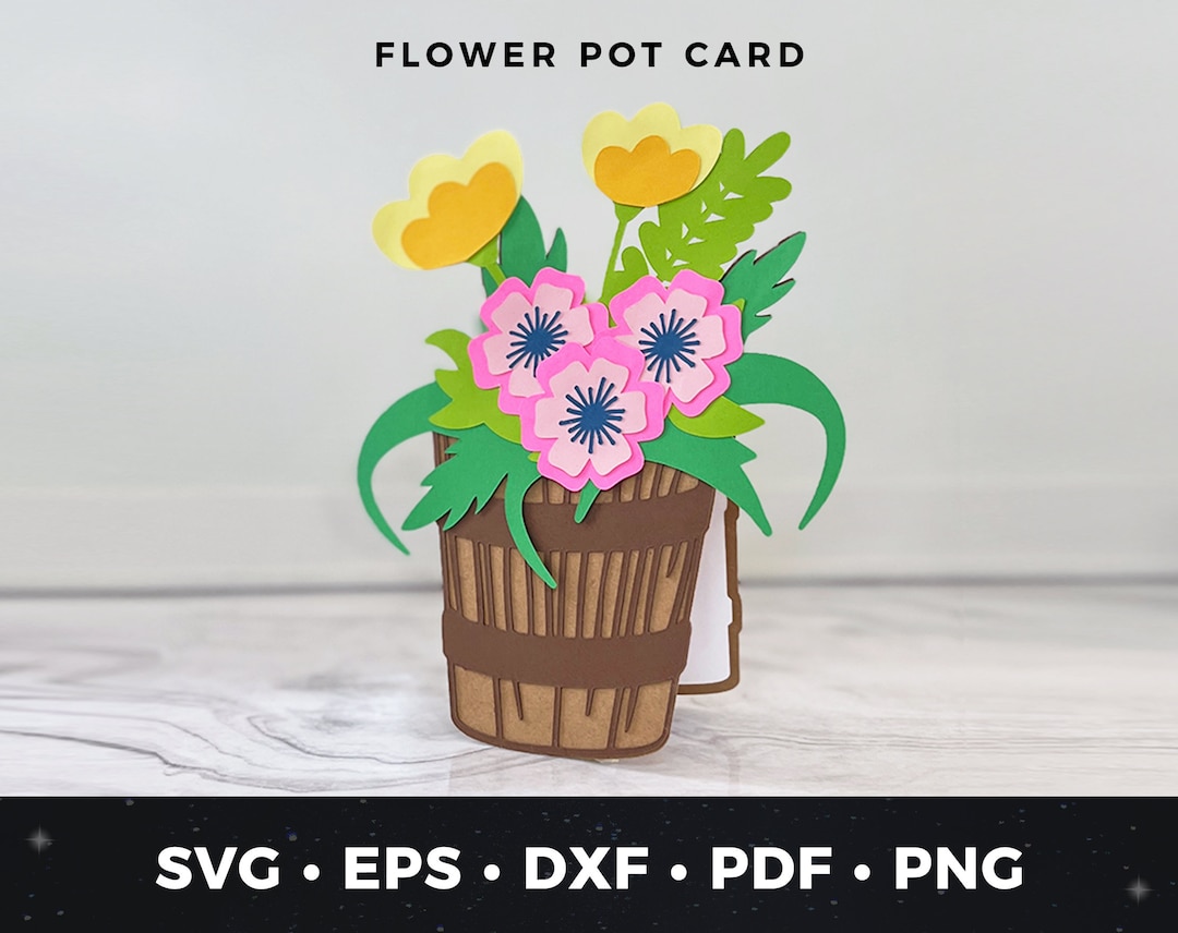 Flower Pot Card Svg, Flower Greeting Card Cut File, Flower Thank You ...