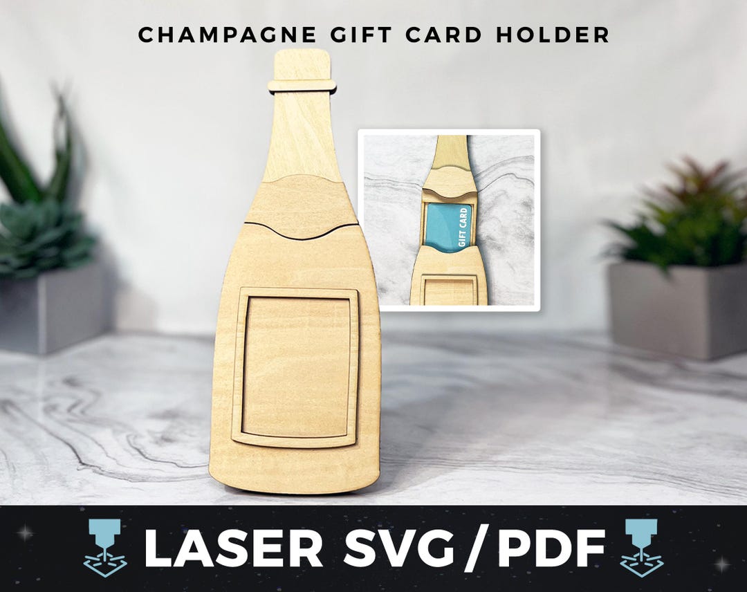 Champagne Gift Card Holder Laser SVG, Champagne Money Holder PDF ...