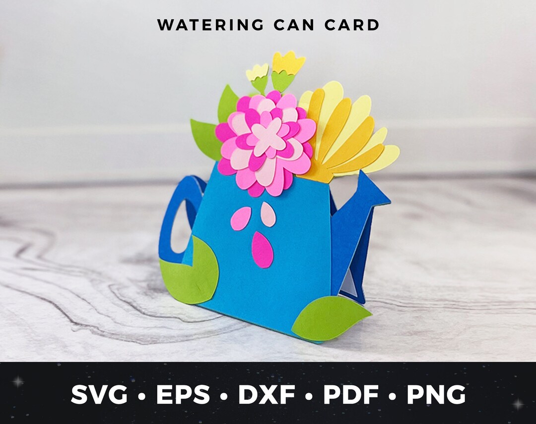 Watering Can Card Svg, Flower Greeting Card Cut File, Flower Thank You ...