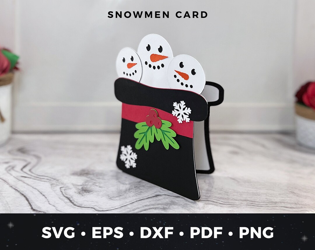 Cute Snowmen Greeting Card Svg, Snowmen Card Svg, DIY Snowman Birthday ...