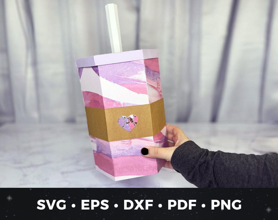 3D Paper Drink Cup SVG, DIY Party Treat Box, Tumbler Gift Box, 3D Boba ...