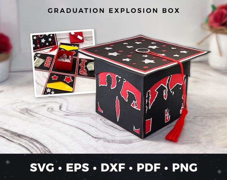Graduation Exploding Box SVG, Graduation Box Card Holder Pdf ...