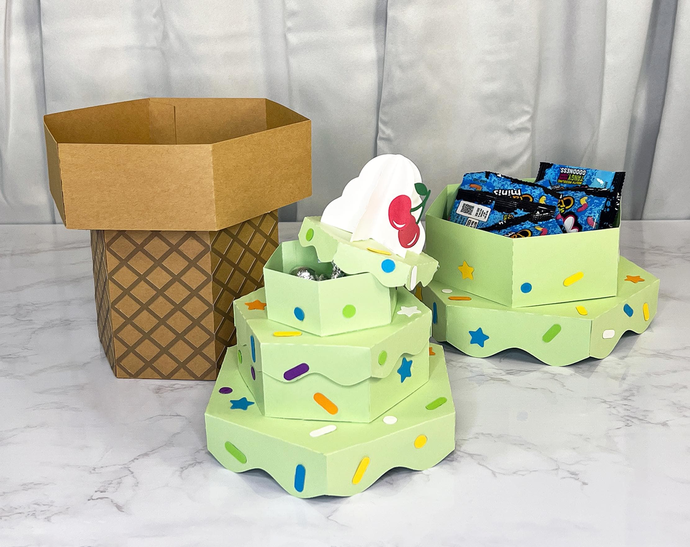 Ice Cream Cone Gift Box SVG, Large 3D Paper Ice Cream Cone Box Template ...