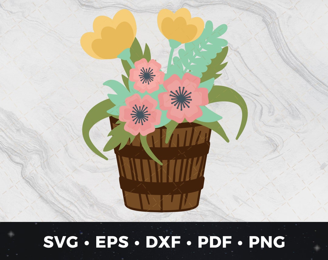 Flower Pot Svg, Cute Flower Pot Svg, Flower Bouquet Svg, Flower Pot Cut ...