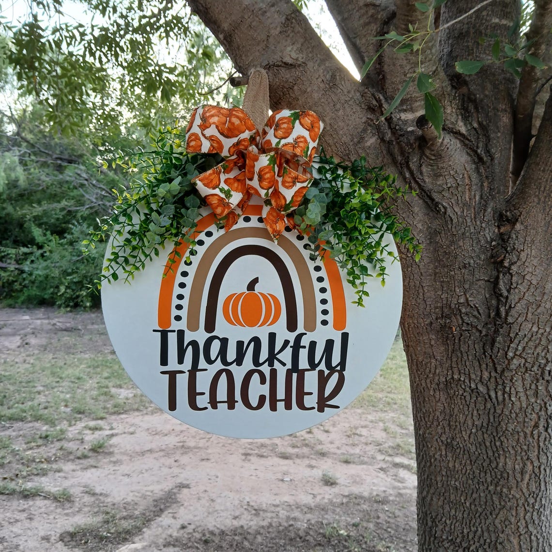 Teacher Fall Hanger/ Fall/ Thankful Teacher/ Rainbow Wreath/ Thankful ...