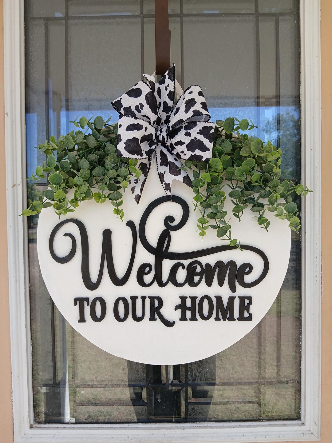 Cow Print Welcome Sign: 18" Farmhouse Door Decor - Etsy