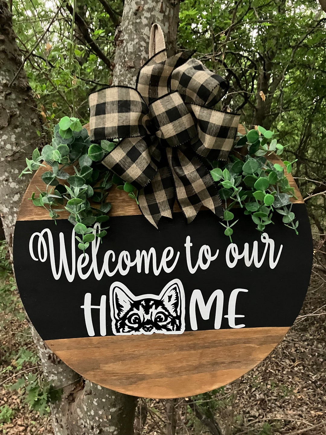 Front Door Cat Sign | Welcome Cat Sign | Front Door Cat Hanger | Porch ...