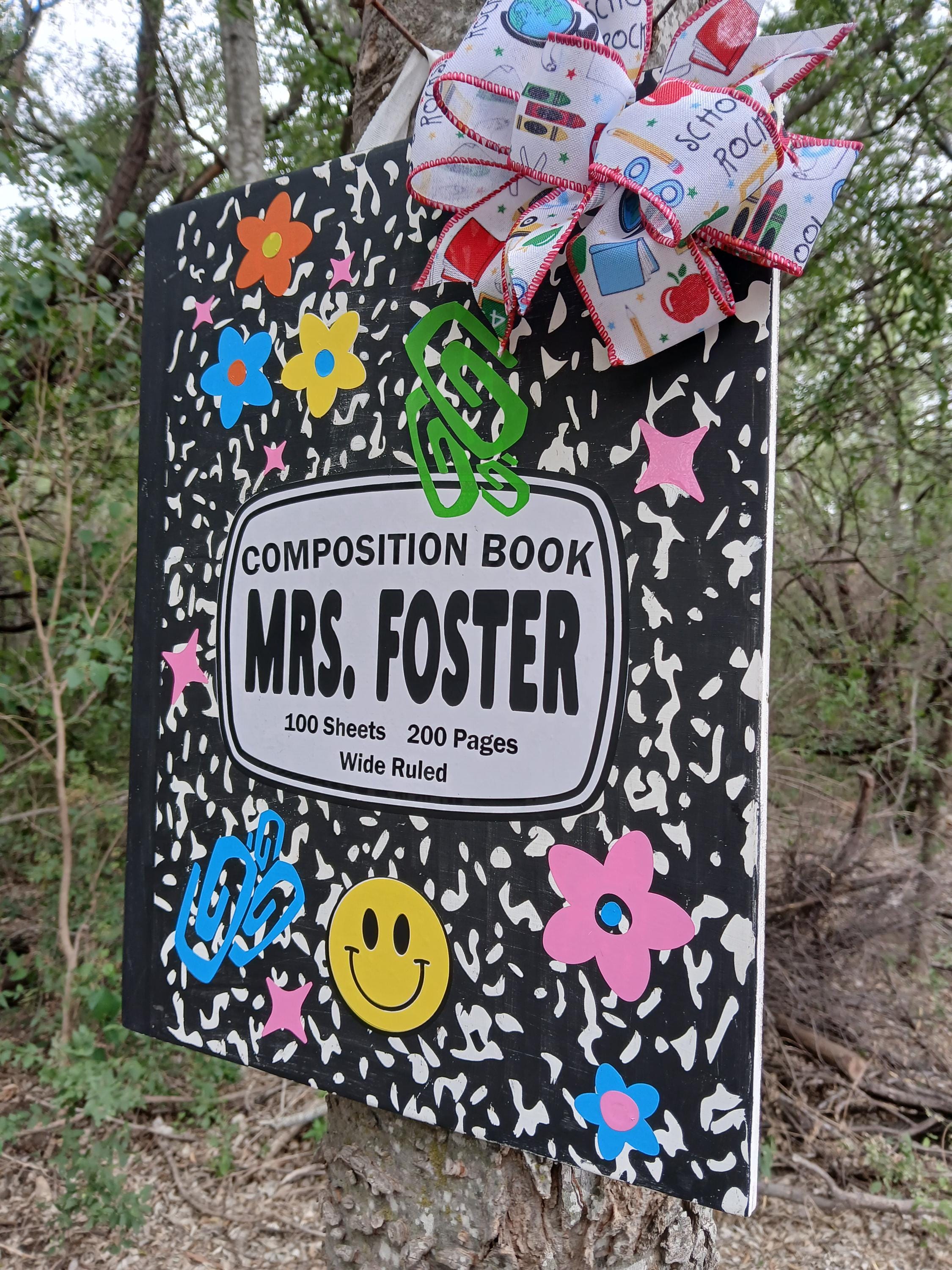 Personalized Teacher Composition Notebook Door Sign: Handmade Sande ...