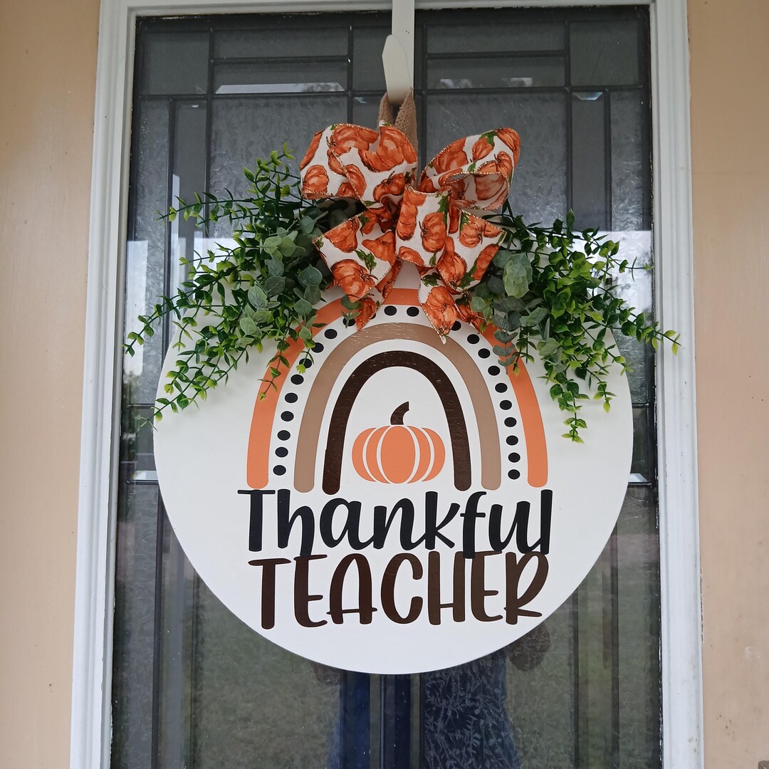 Teacher Fall Hanger/ Fall/ Thankful Teacher/ Rainbow Wreath/ Thankful ...