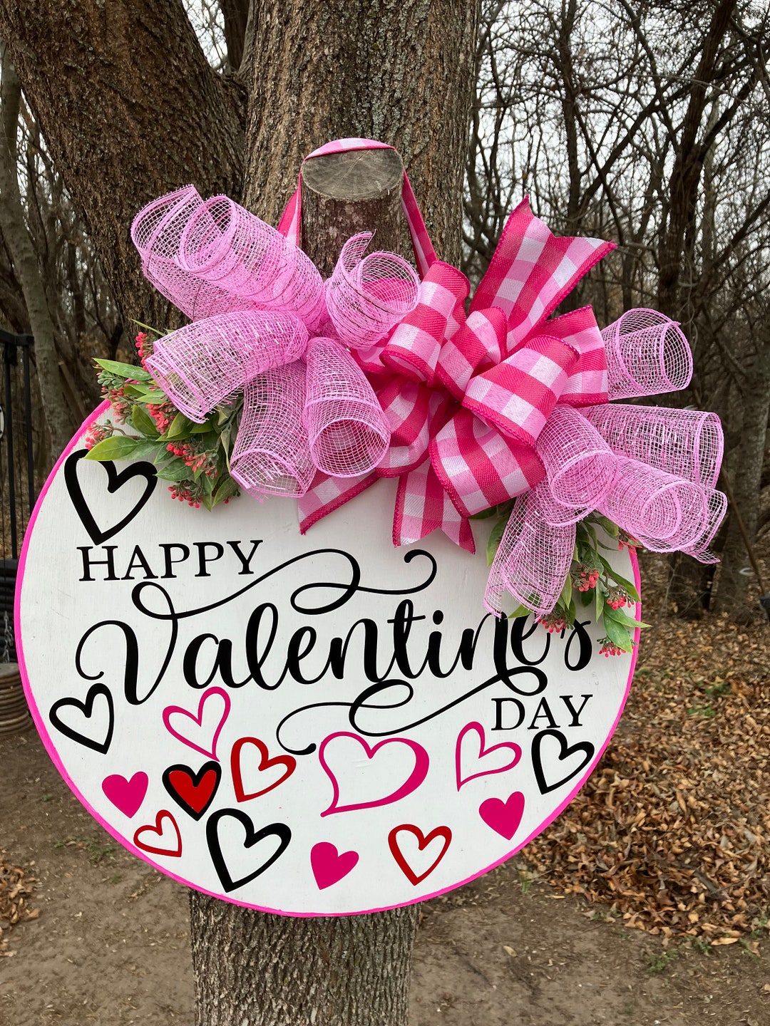 Valentines Front Door Decor: Valentine Heart Wreath, Valentine Wood ...