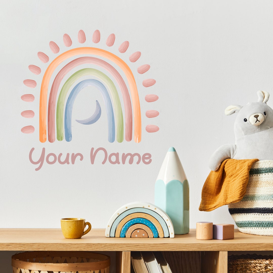 Personalized Boho Rainbow Wall Decal - Colorful Wall Vinyl Rainbow ...