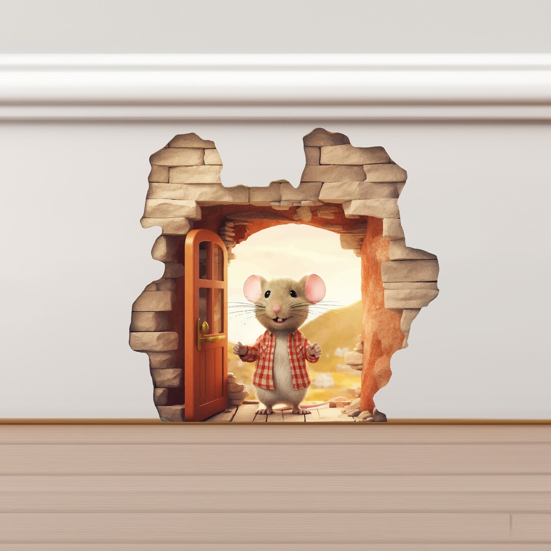 Mouse Stickers, Mouse Hole Decal Adorable Mouse House Vinyl Decor 3D ...