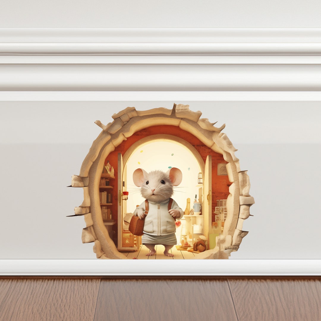 3D Mouse House Wall Stickers Fun and Whimsical Mouse Hole Wall Decals ...