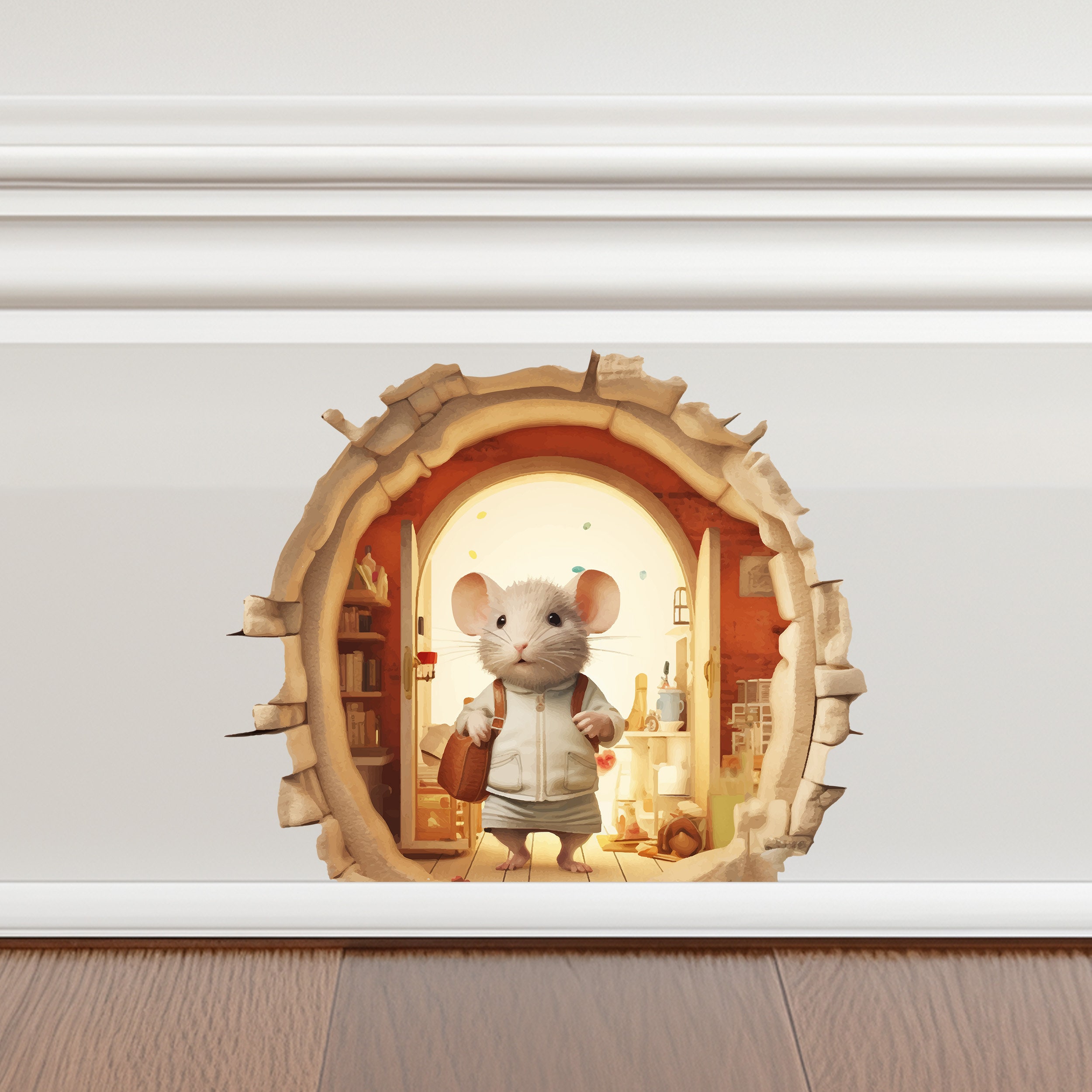 3D Mouse House Wall Stickers Fun and Whimsical Mouse Hole Wall Decals ...