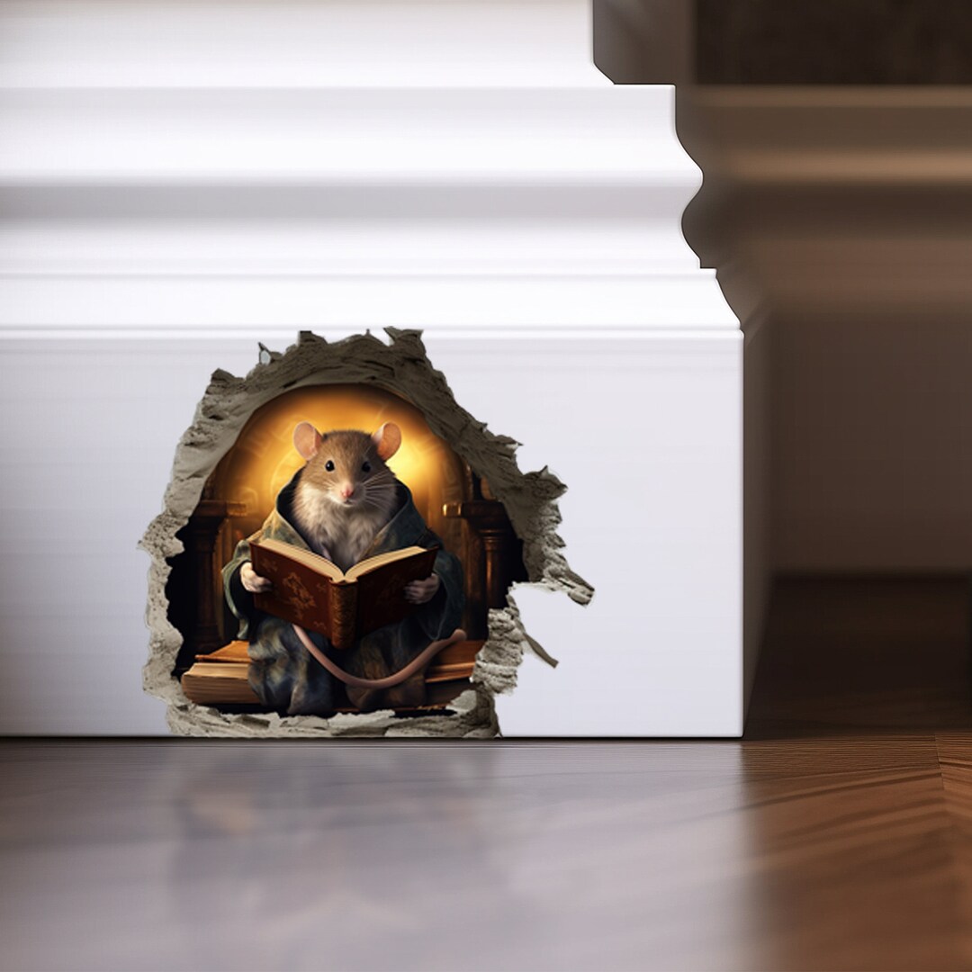 Mouse Hole Wall Stickers Mouse Reading Book Wall Decal Mouse Decals ...