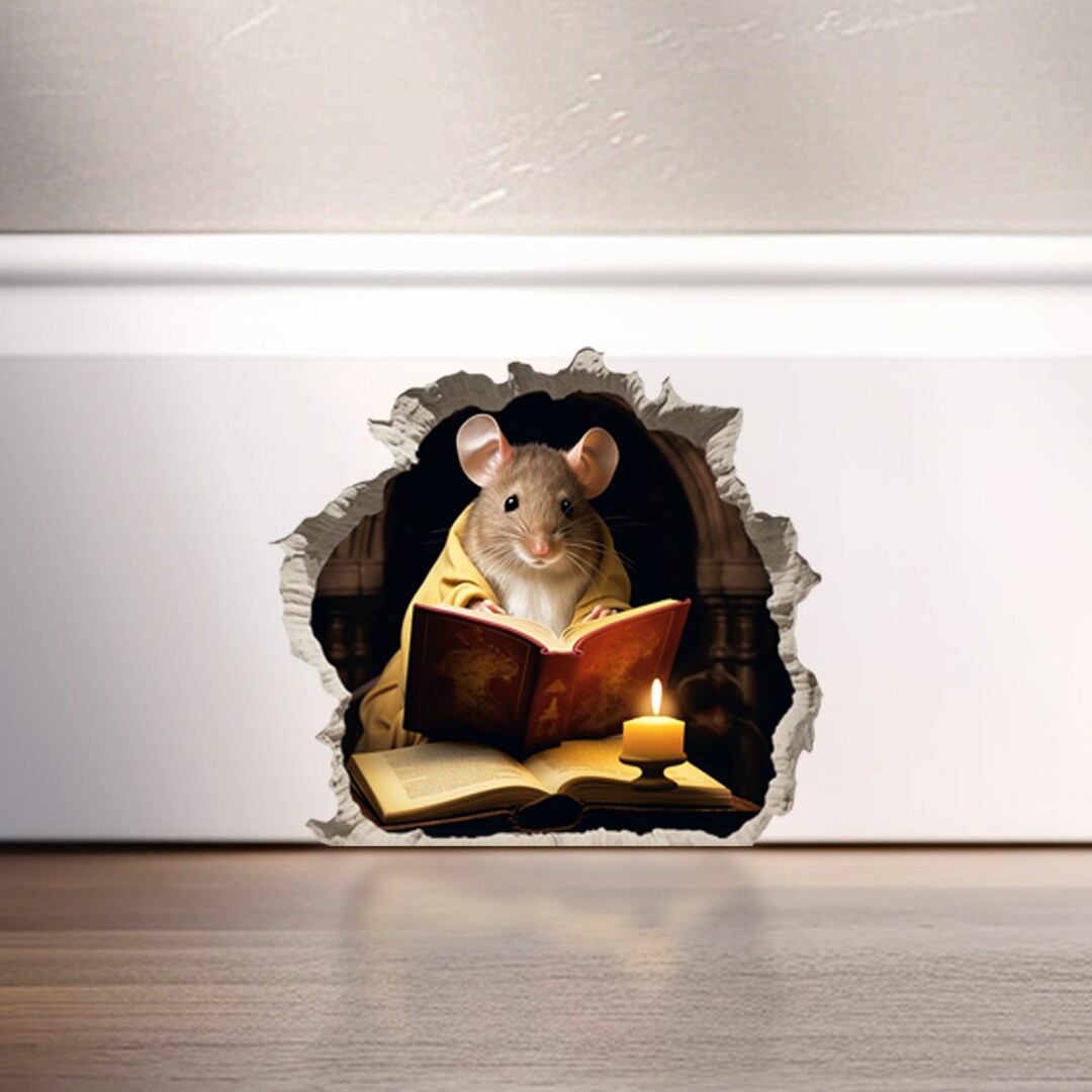 Mouse Reading Sticker 3d Mouse Wall Stickers Mouse Reading Book in Wall ...