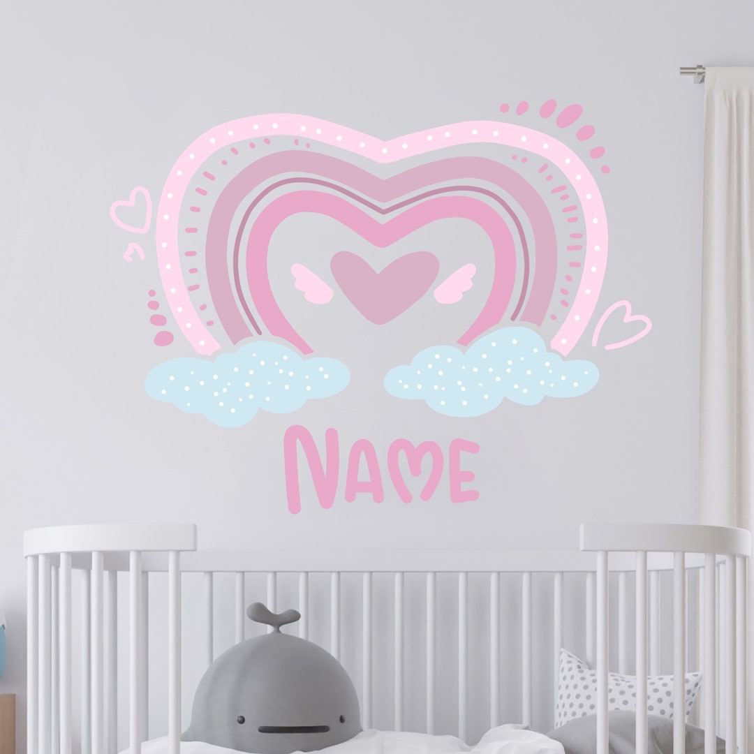 Boho Rainbow Heart With Clouds Wall Stickers - Chic Nursery Decor for ...