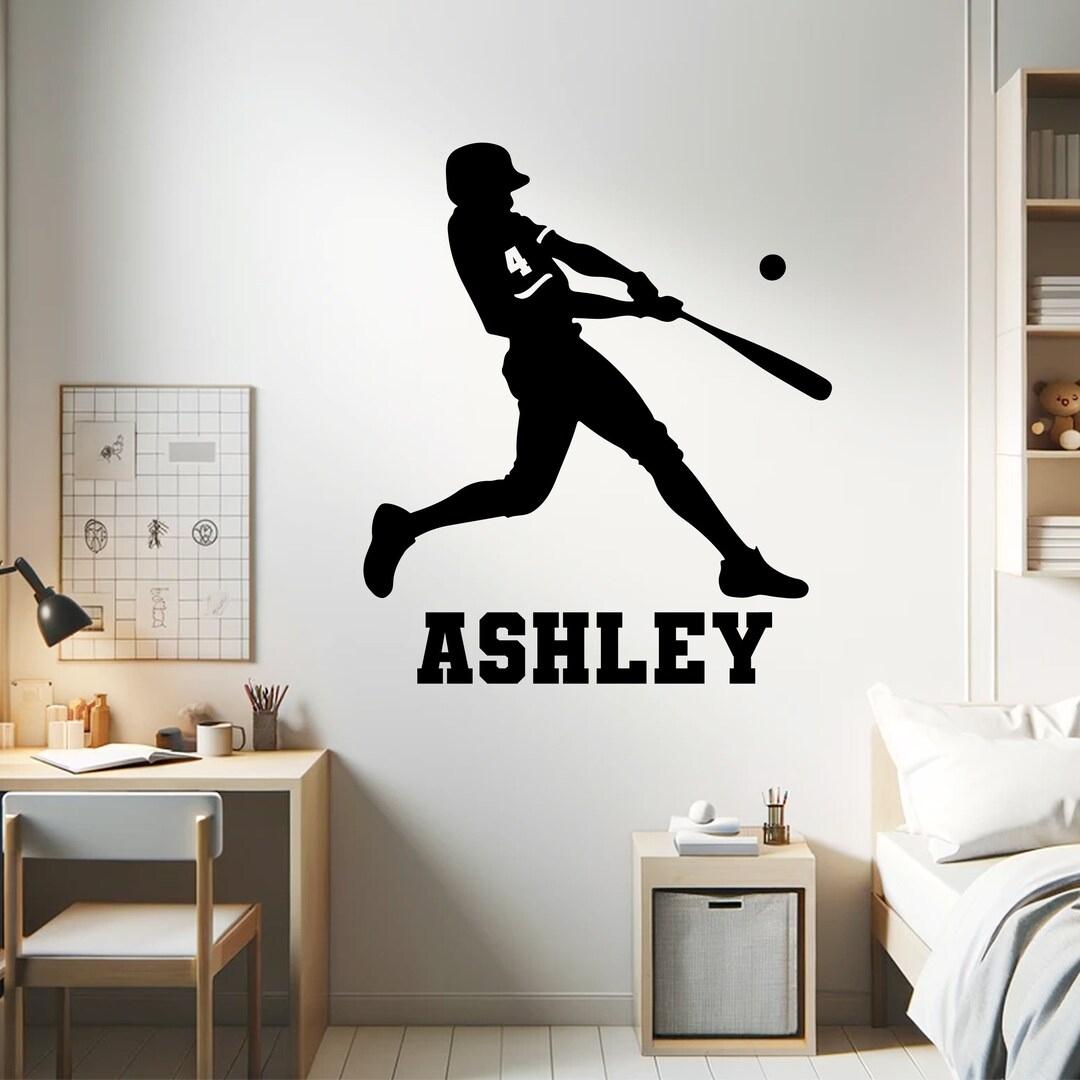 Custom Baseball Wall Decals Personalized Baseball Player Decal for Boys ...