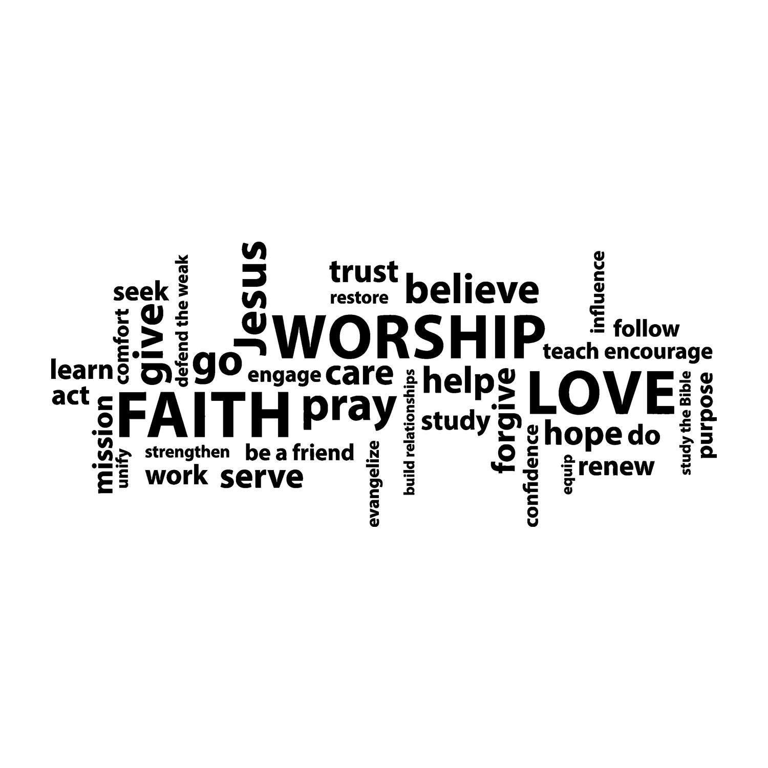Worship Love Quote Wall Decal Word Collage Faith Quote Vinyl Nursery ...