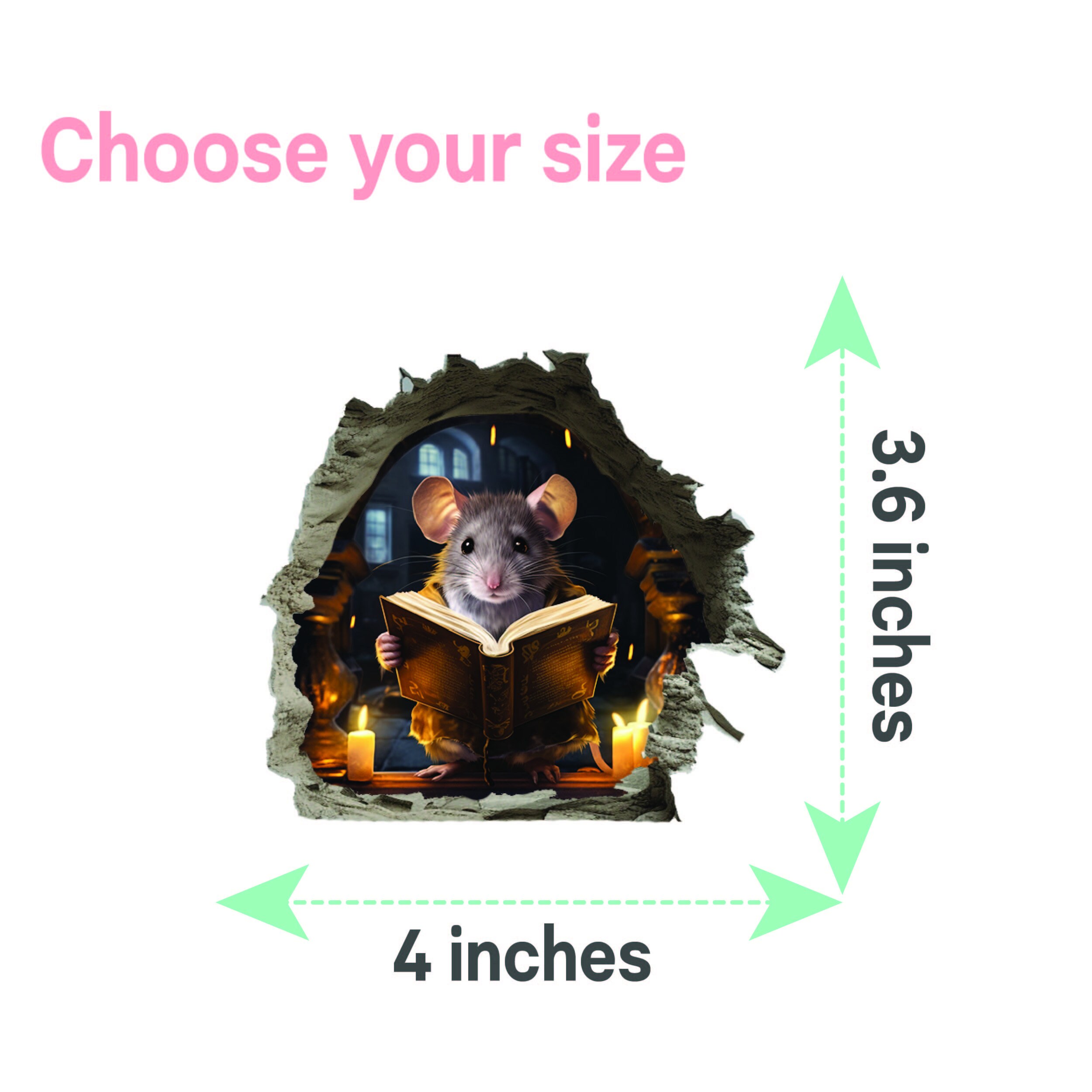 Mouse Reading Book in Wall 3d Sticker Mouse in the Wall Decal 3d Mouse ...