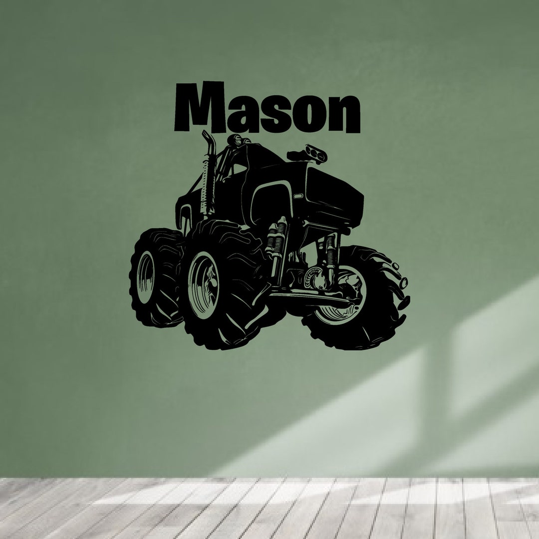 Personalized Name Monster Truck Wall Decal 4x4 Big Wheels Stickers ...