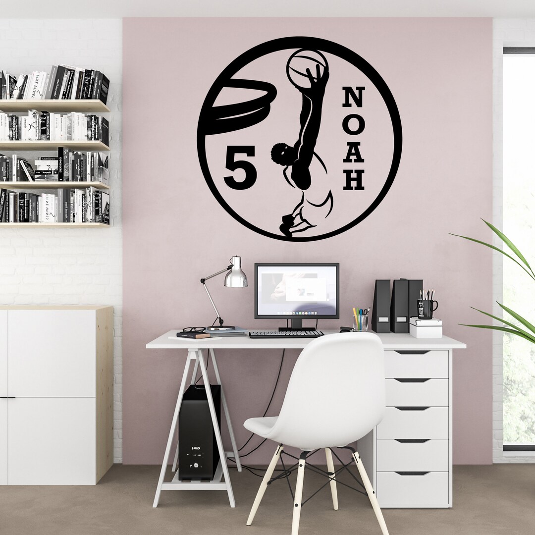 Personalized Vinyl Decal With Basketball Player Throwing Ball With His ...