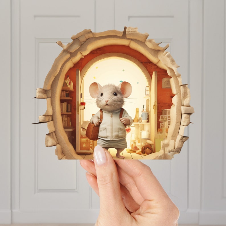 3D Mouse House Wall Stickers Fun and Whimsical Mouse Hole Wall Decals ...