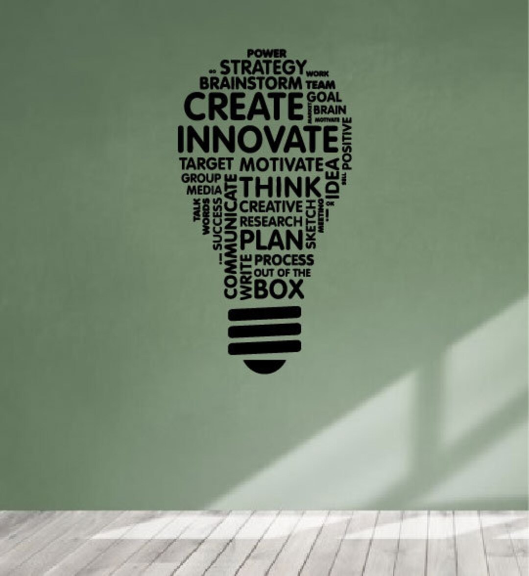 Lightbulb Word Cloud Vinyl Wall Decal Inspirational Words Business ...