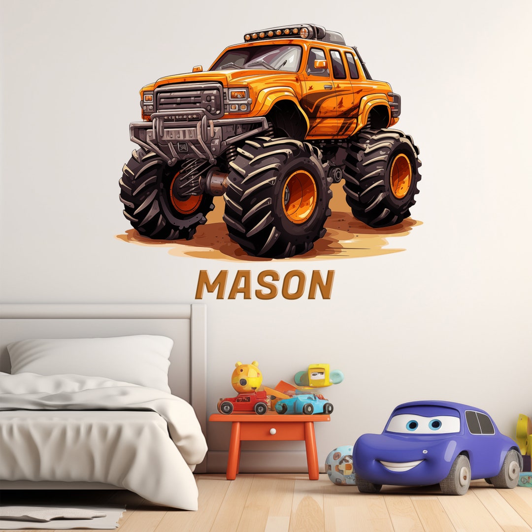 Monster Jam Wall Decals for Boys Room Colored Wall Decal Truck Custom Name Stickers for Wall ...