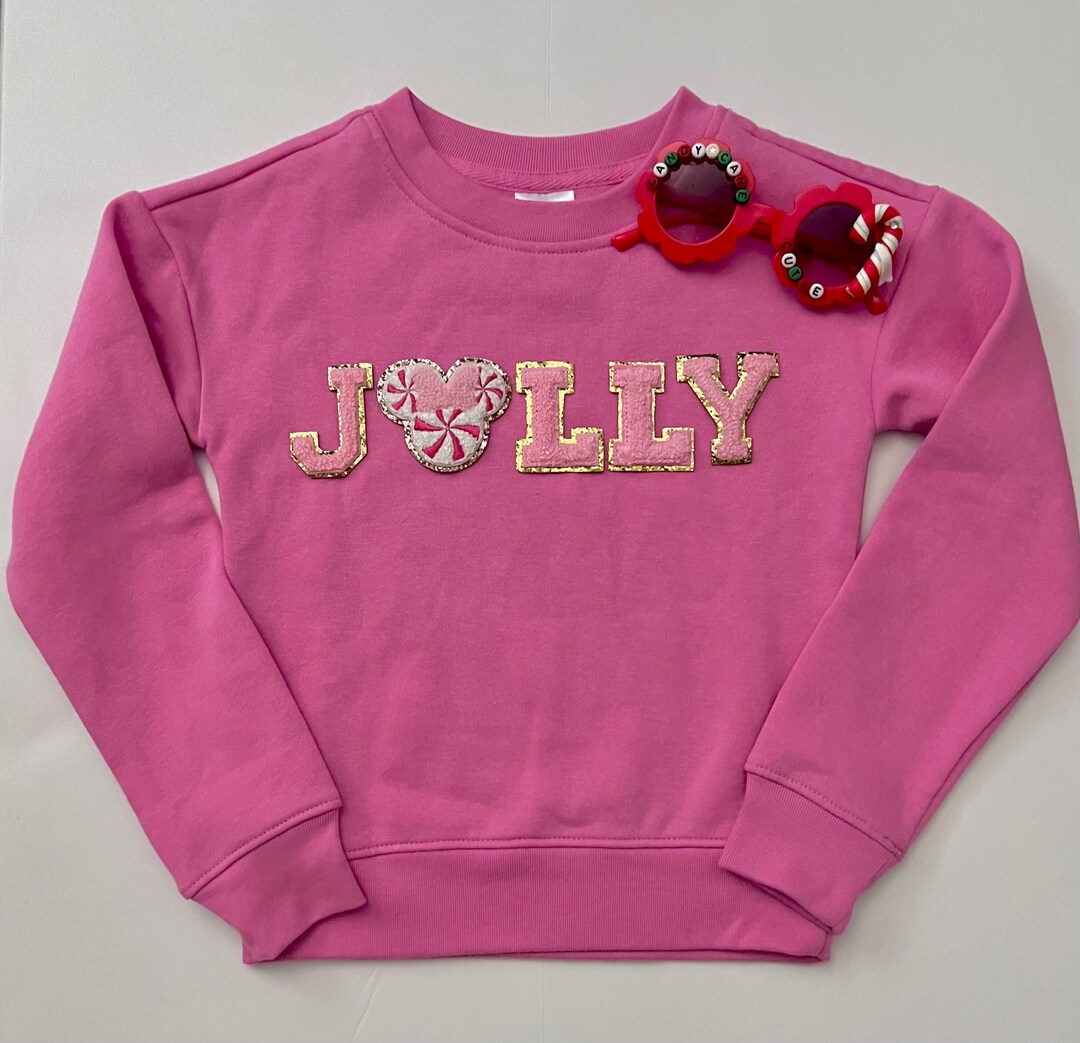 Jolly Sweatshirt, Girls Chenille Patch Top, Holly Jolly Shirt, Patch Sweatshirt, Minnie ...