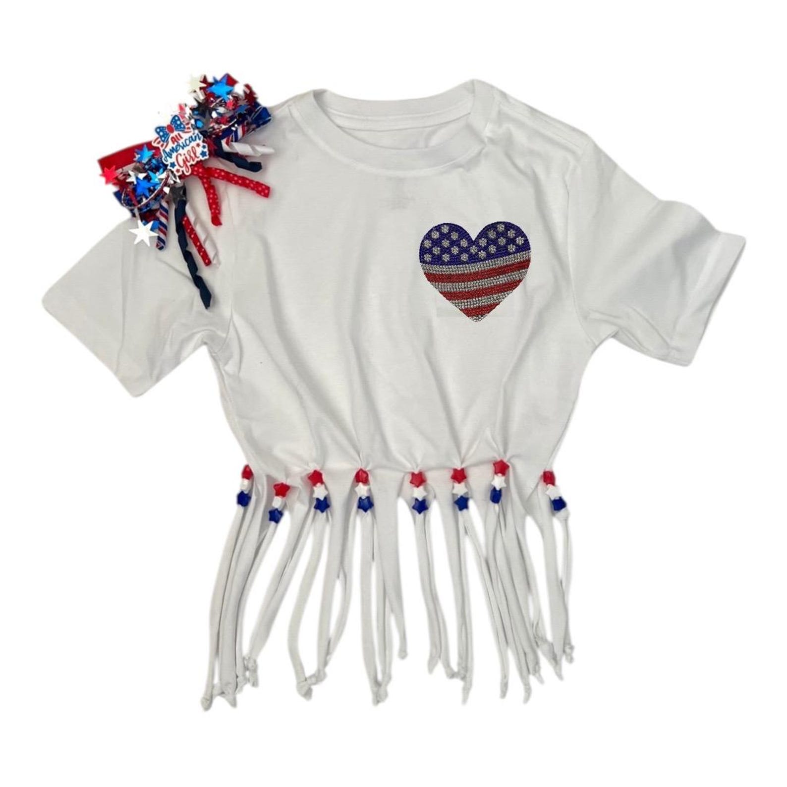 Girls Beaded Fringe Top Shirt, 4th of July Shirt, USA Tee, Girls July ...