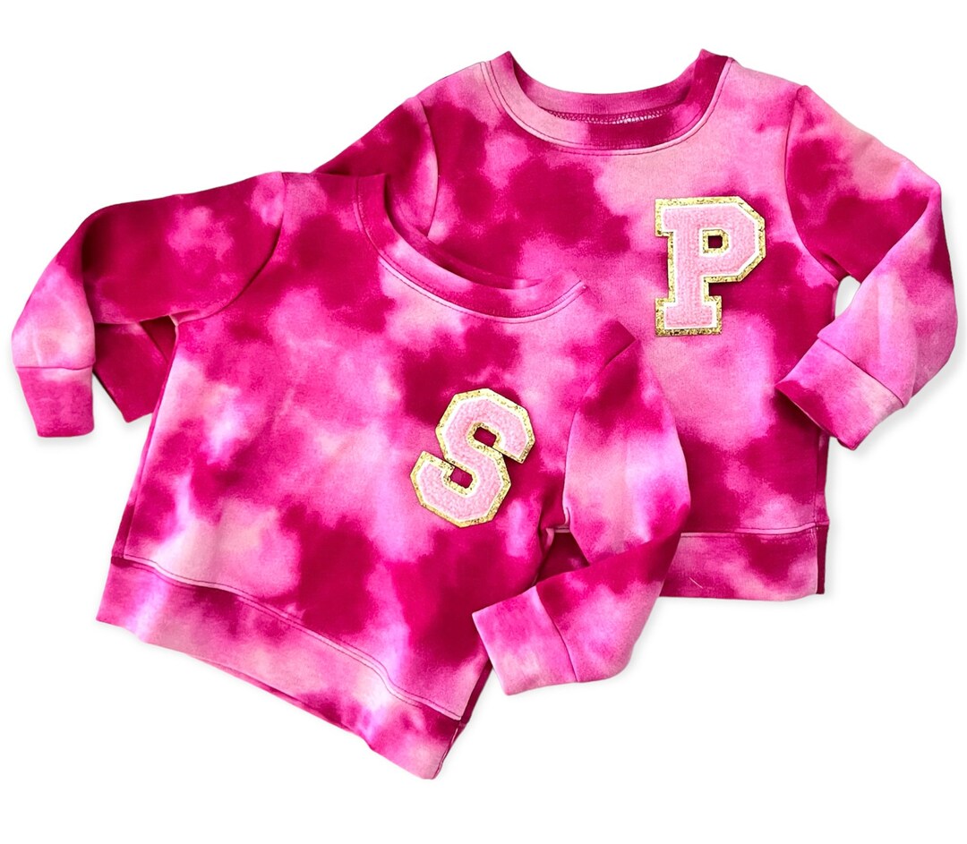 Chenille Patch Initial Sweatshirt, Girls Glitter Pink Patch Sweatshirt ...