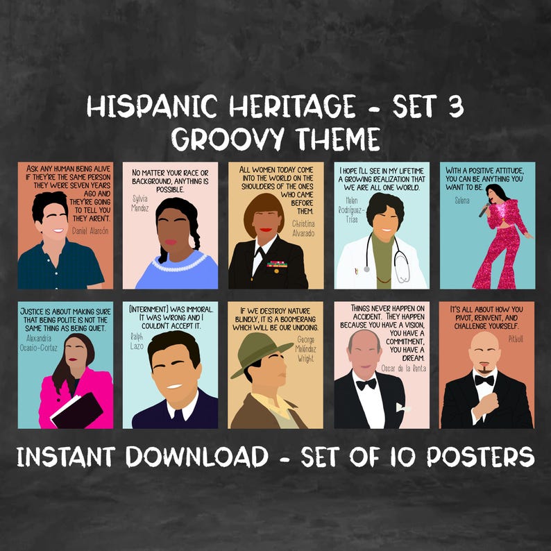 Hispanic Heritage Month Posters [set 3] - Groovy Theme - Etsy