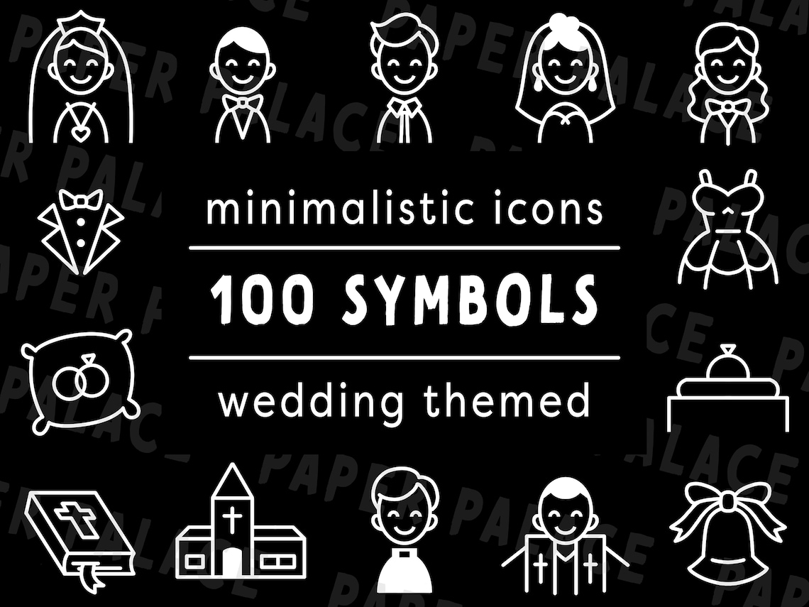 100 Wedding Themed Symbols | Clip Art / Icons | Minimalistic - Etsy