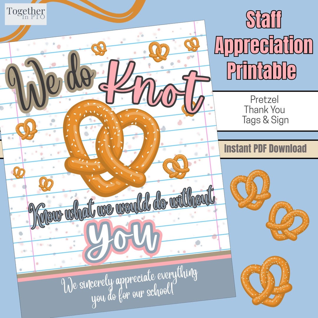 Staff Appreciation Pretzel Tags & Sign | Volunteer PTO Snack (instant ...