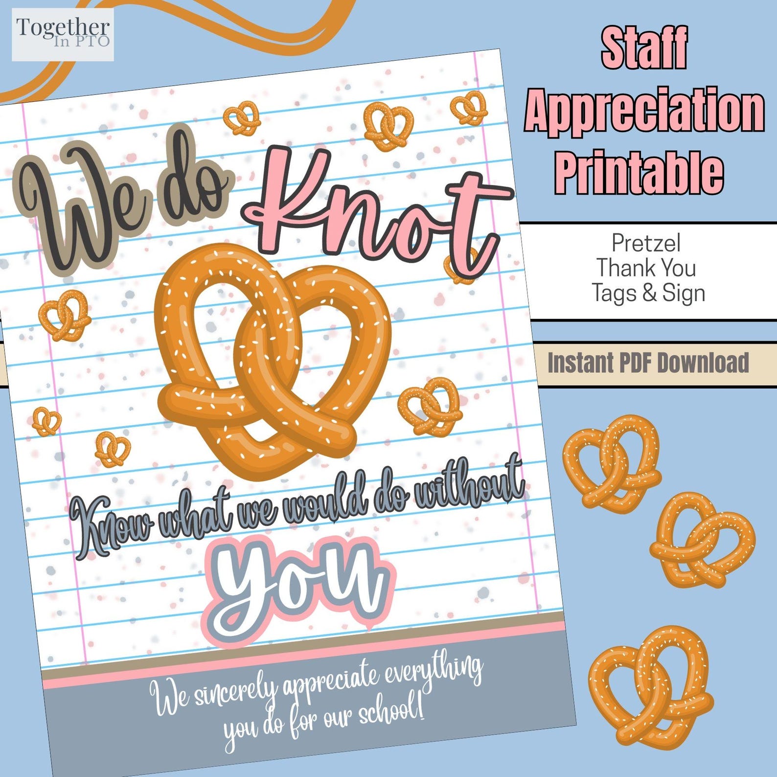 Staff Appreciation Pretzel Tags & Sign | Volunteer PTO Snack (instant ...