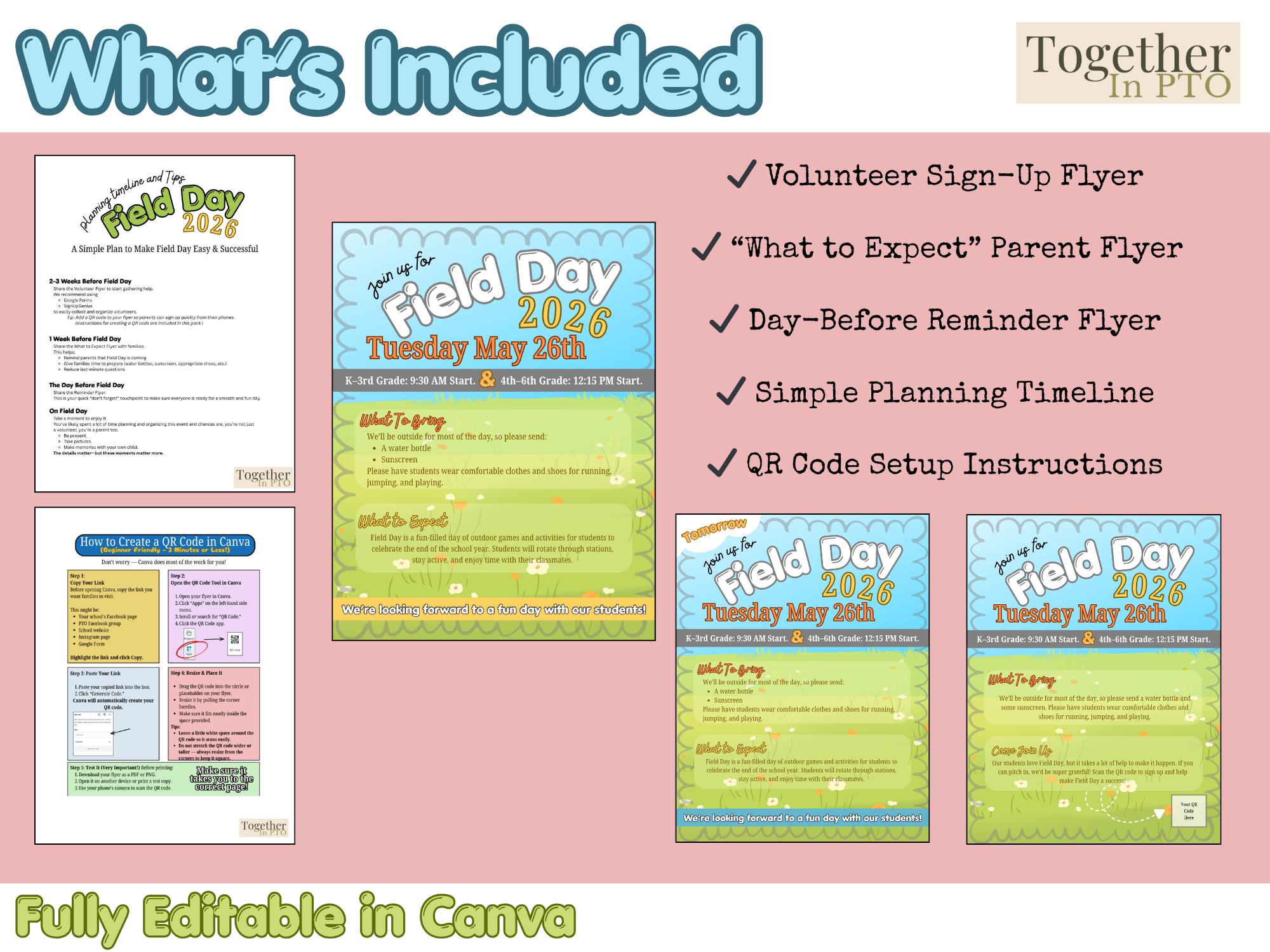 Field Day Communication Bundle Editable Canva Template | PTO Flyer Set ...